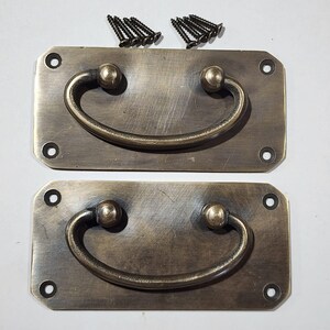 2 Antique Vintage Style Solid Brass Box Trunk Chest Door Handles 4 1/4 ...