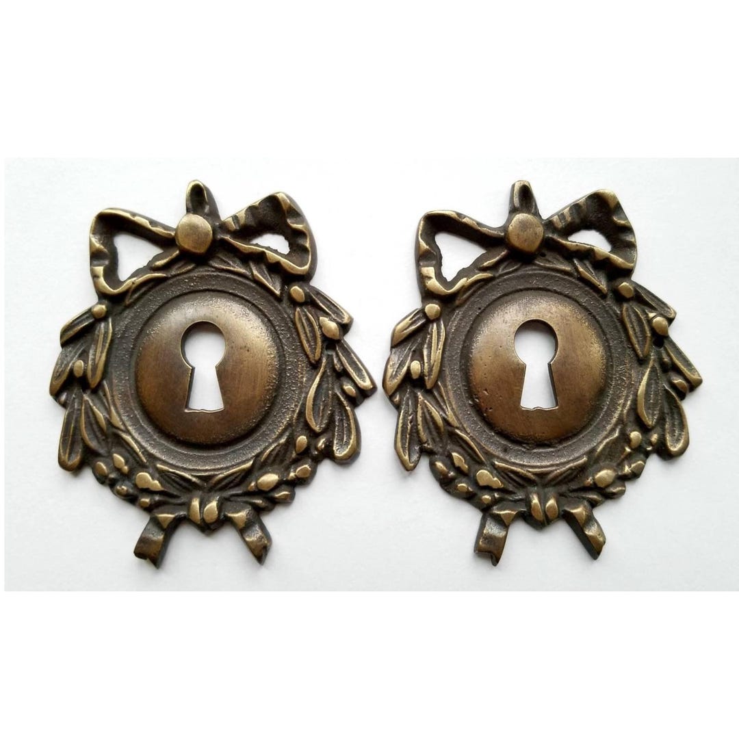 2 X Antique Style French Brass Escutcheon, Hardware Ornate Fancy ...