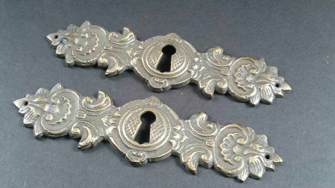 2 Antique French Brass Escutcheons hardware Ornate Fancy - Etsy