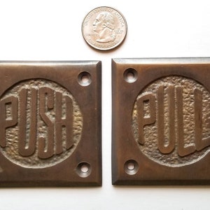 Set of PULL and PUSH Signs Unique Antique Style Art Deco Solid Brass 2 ...