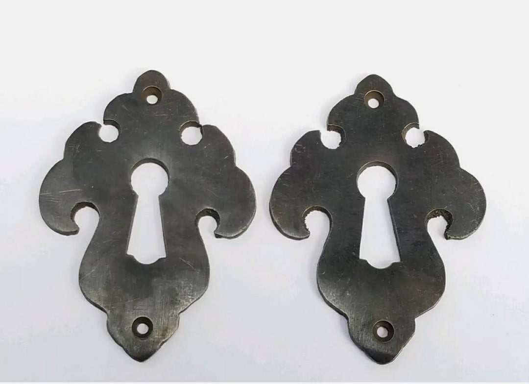 Antique French Brass Escutcheon Set, Ornate Keyhole Cover, 2" Tall, # ...