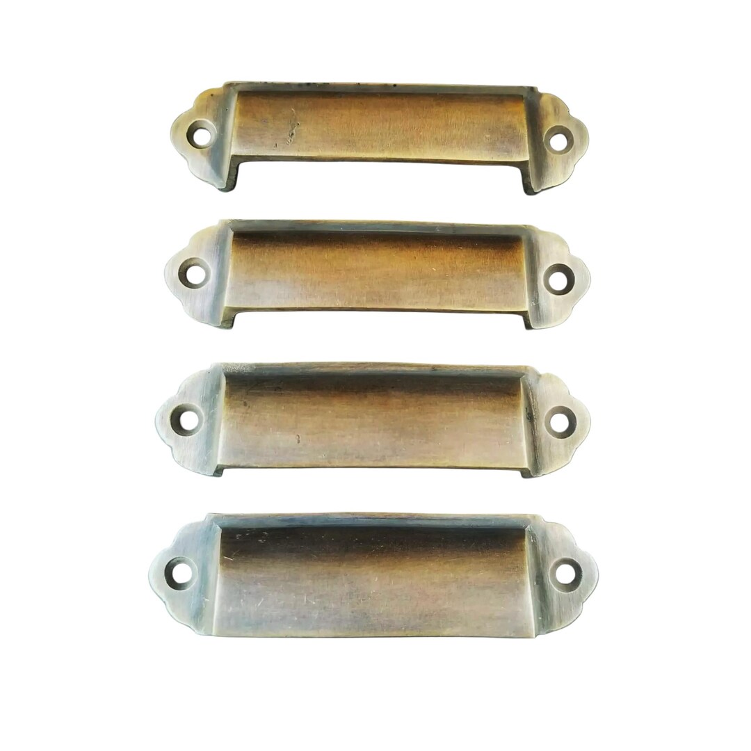 4 Antique Vintage Style Brass File Cabinet, Bin Pull Handles, Cabinet ...