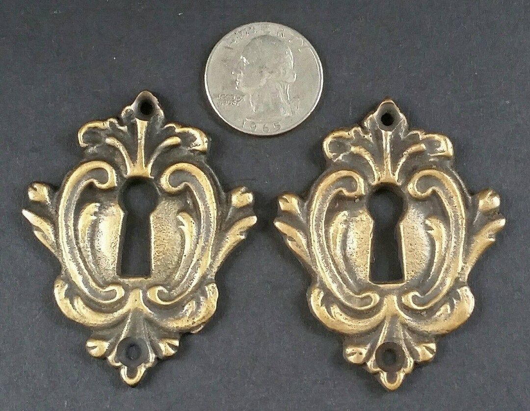 2 X Antique Style Solid Brass Eschutcheons, Key Hole Covers for Doors ...