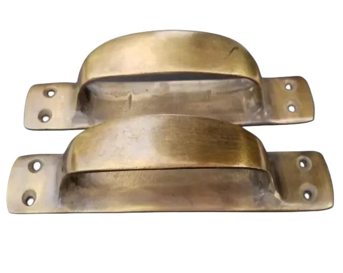 2 X Antique Style Solid Brass Large Gate Cabinet Trunk Chest Handles ...