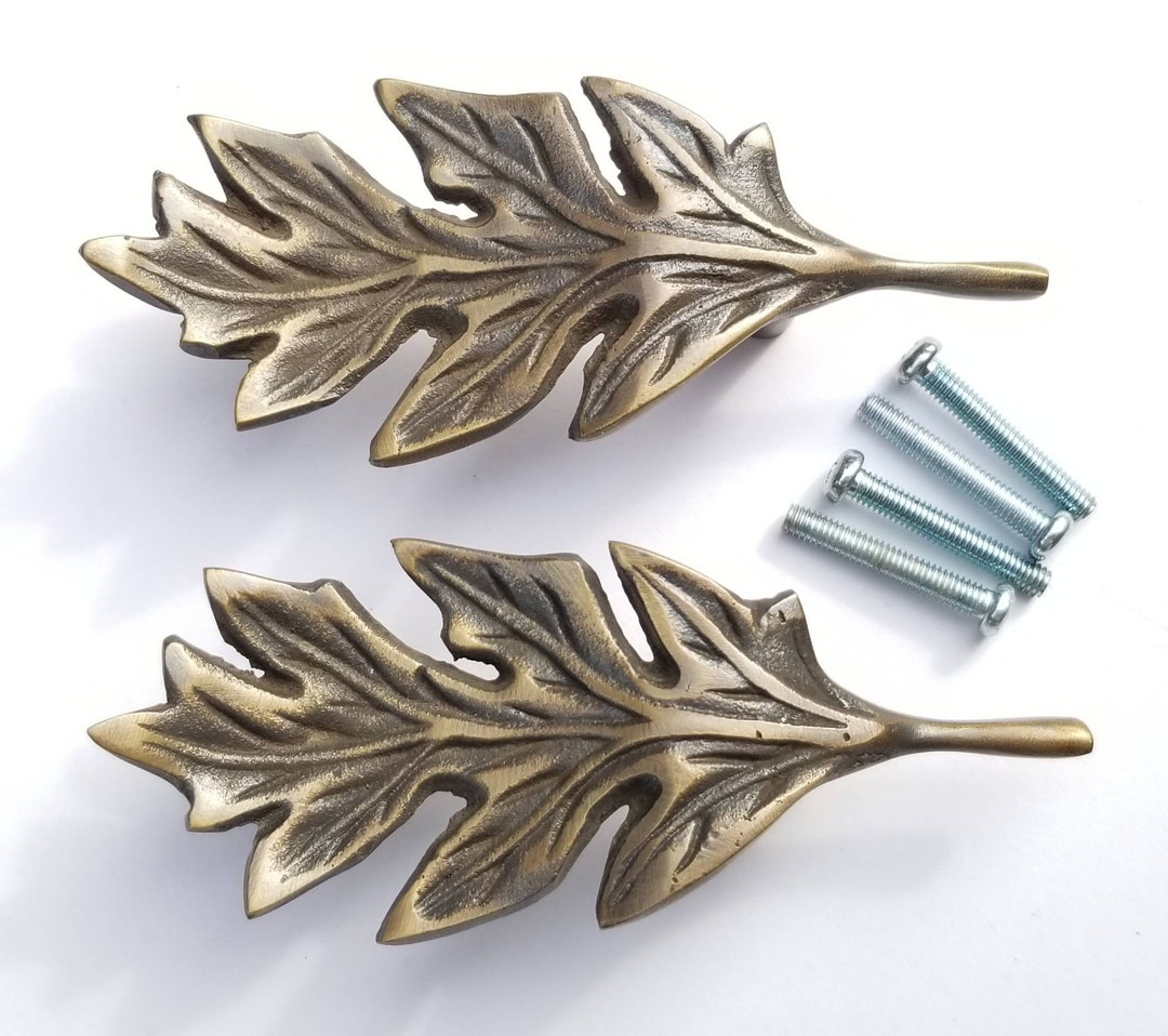 2 X Unique Antique Style Solid Brass Oak Leaf Handles 4"long #P8 - Etsy