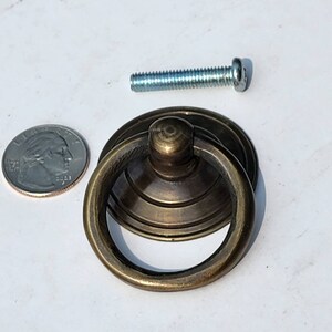 2 Rustic Antique Style Brass Round Ring Pull Handles Backplate 1-3/4 ...