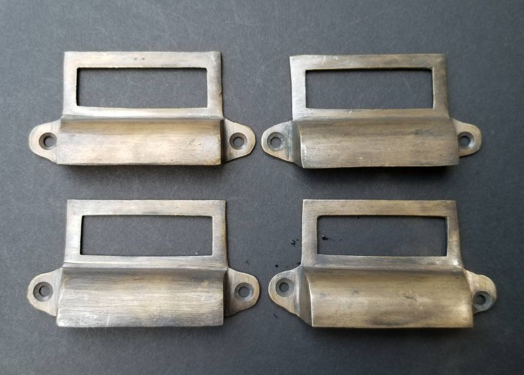 4 X Antique Vintage Card File Cabinet Handle, File Label Holders With ...