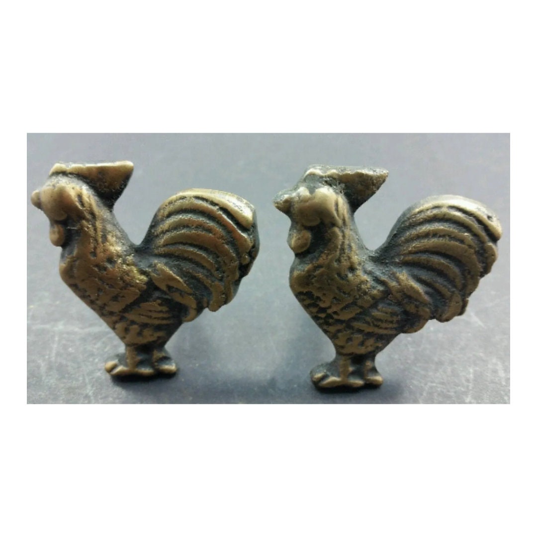 2 X Rooster, Chicken Cabinet Drawer Door Knobs Pulls Solid Brass ...