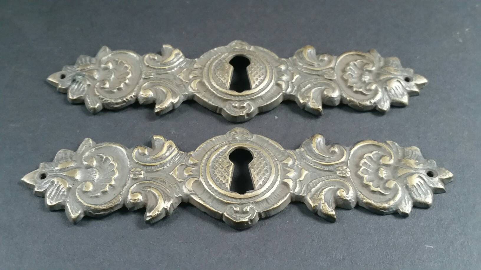 2 Antique French Brass Escutcheons hardware Ornate Fancy - Etsy