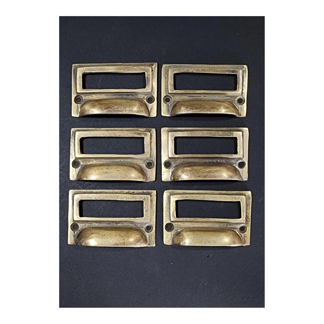 Set of 6 Antique Style Brass Card File Label Holders, Bin Pulls #F1 - Etsy
