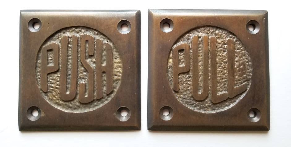 Set of PULL and PUSH signs Unique Antique Style Art Deco solid | Etsy