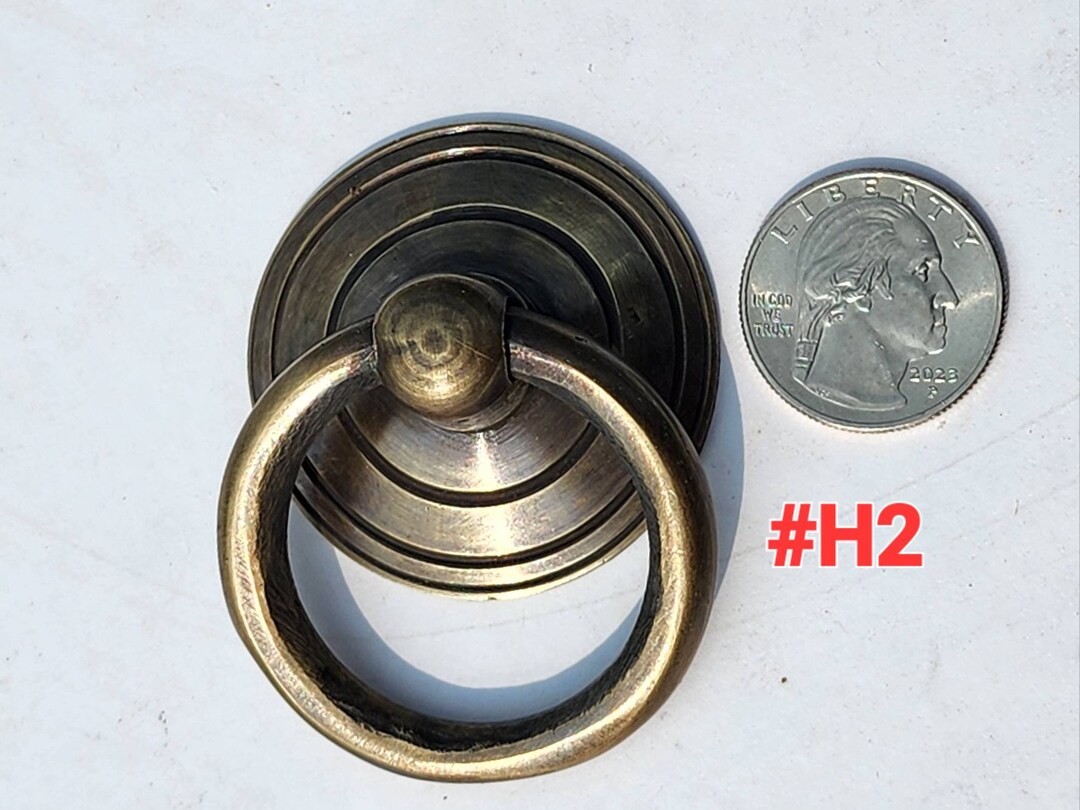 Rustic Antique Style Brass Round Ring Pull Handles Backplate 1-3/4"dia ...