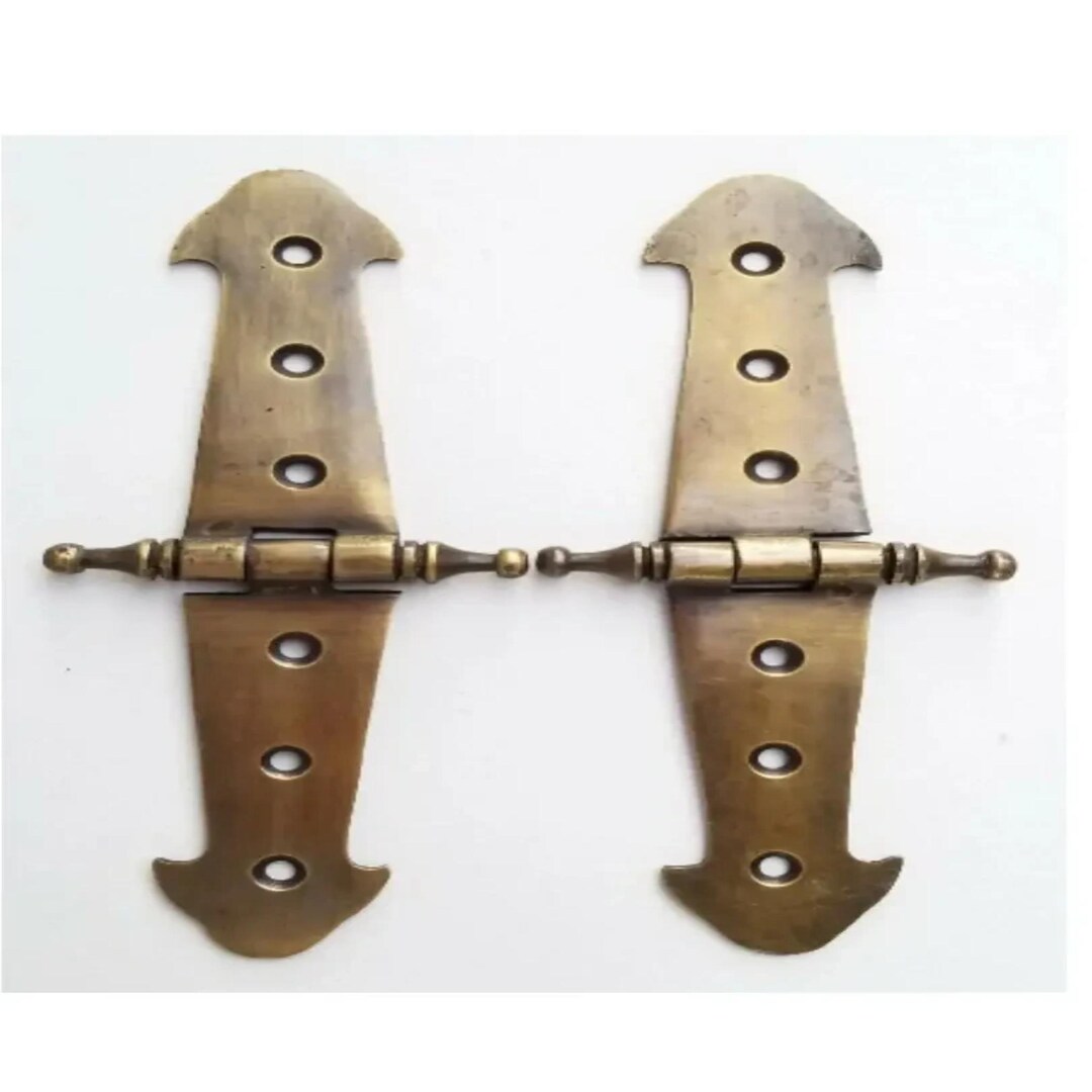Pair Brass Rustic Hinges Antique Vintage Style Door Trunk Box Chest Lid ...
