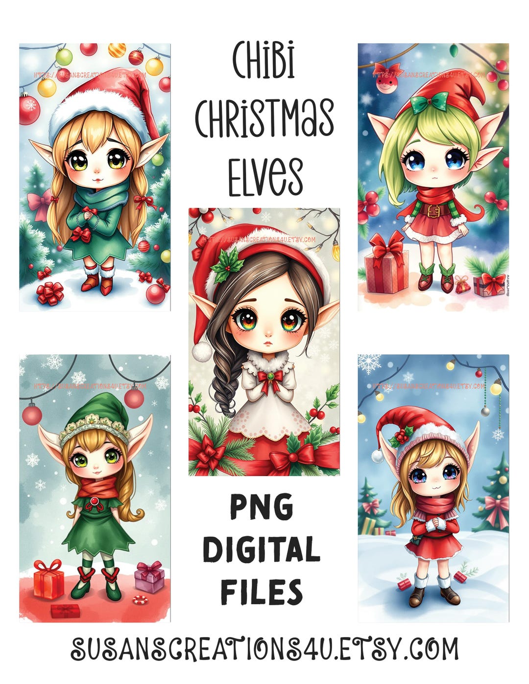 Watercolor Chibi Elves Christmas Clipart – Elves - Fantasy Pngs for ...