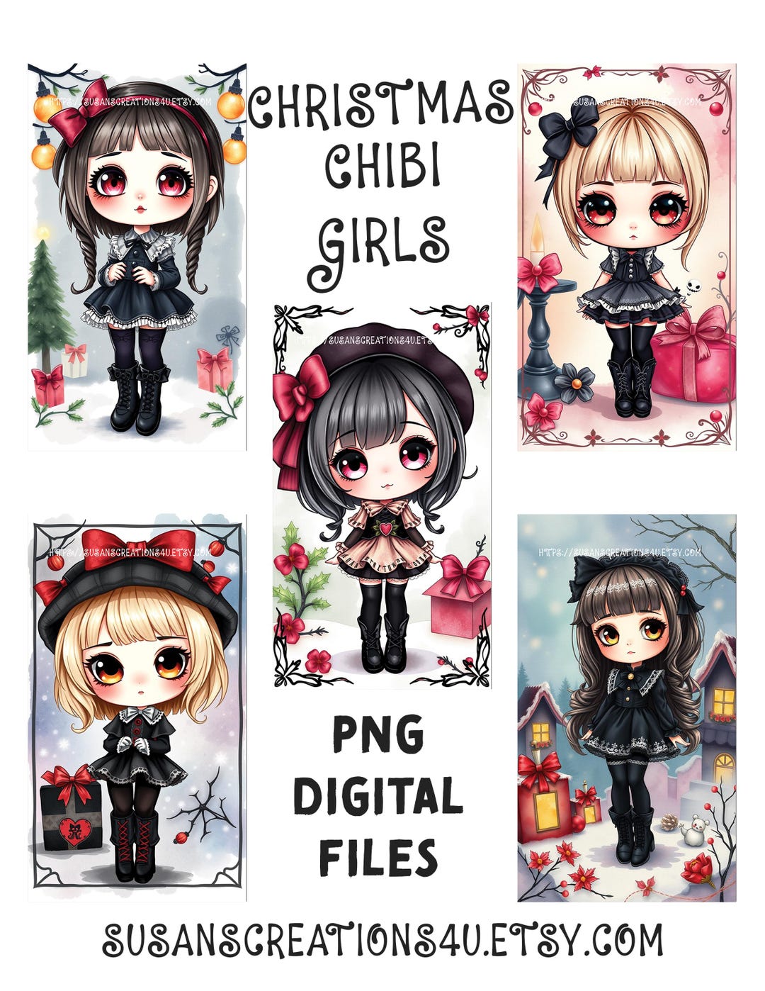 Christmas Chibi Girl Clipart – Watercolor Pngs for Sublimation ...