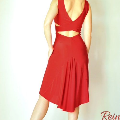 Red Dress Magenta Tango Dress Cross Back With Tail - Etsy