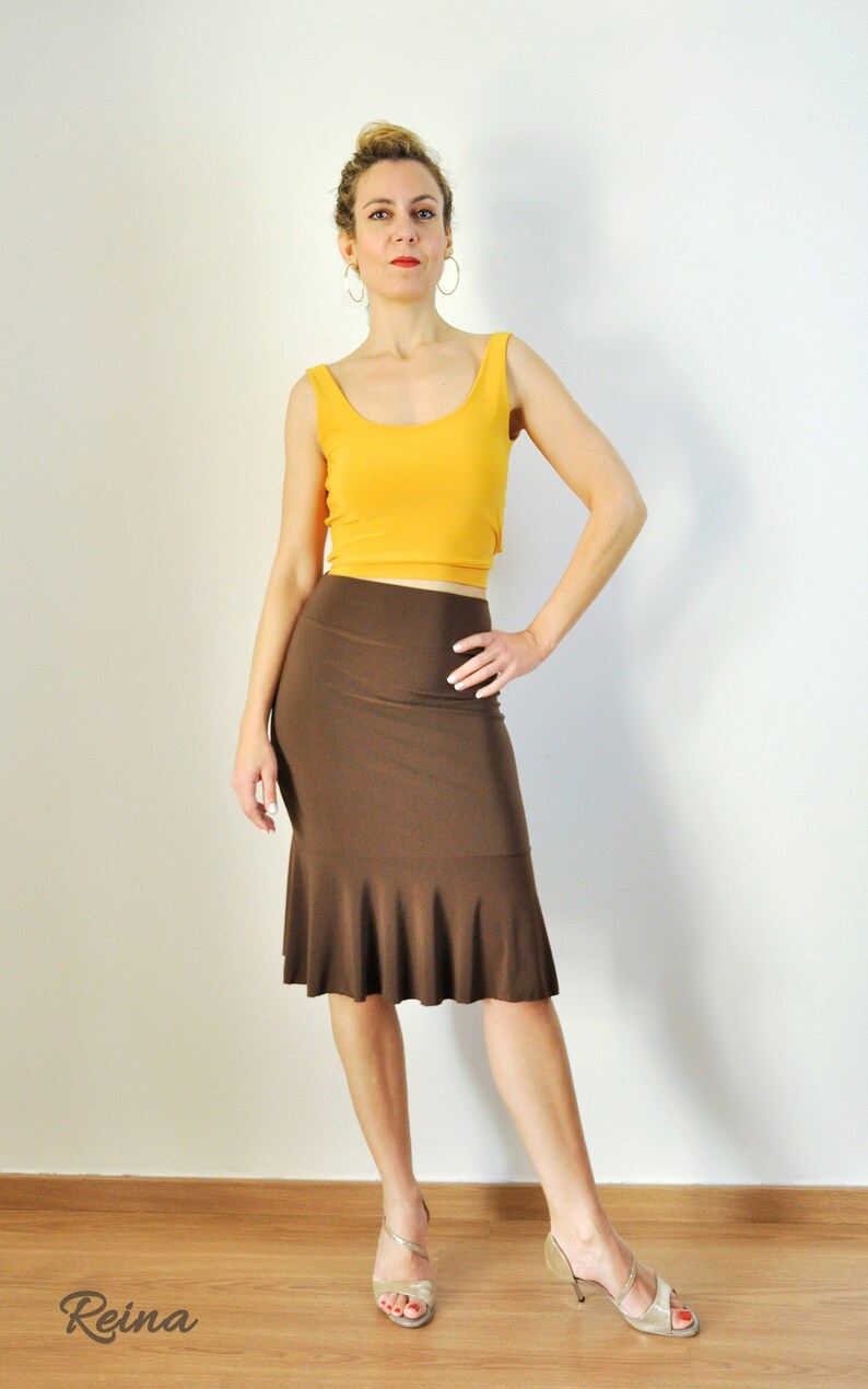 Ruffle Bottom Tango Dance Skirt Back Slit, Salsa Practice Skirt, Dance ...