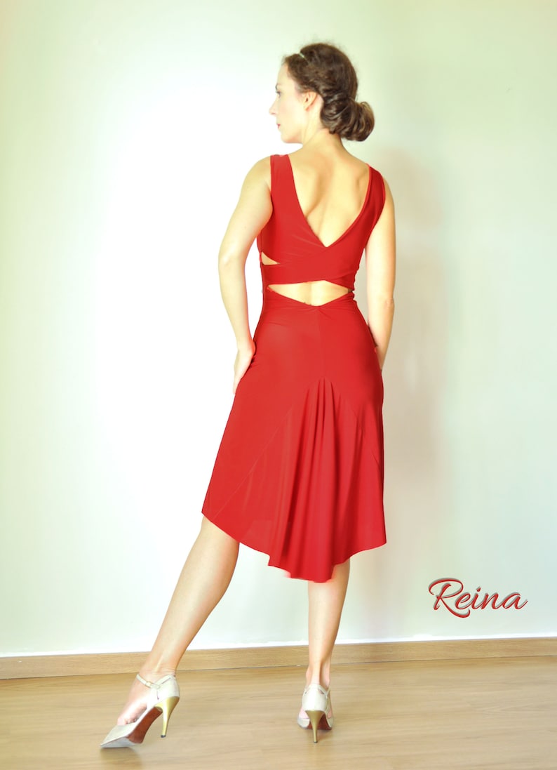 Red Dress Magenta Tango Dress Cross Back With Tail - Etsy