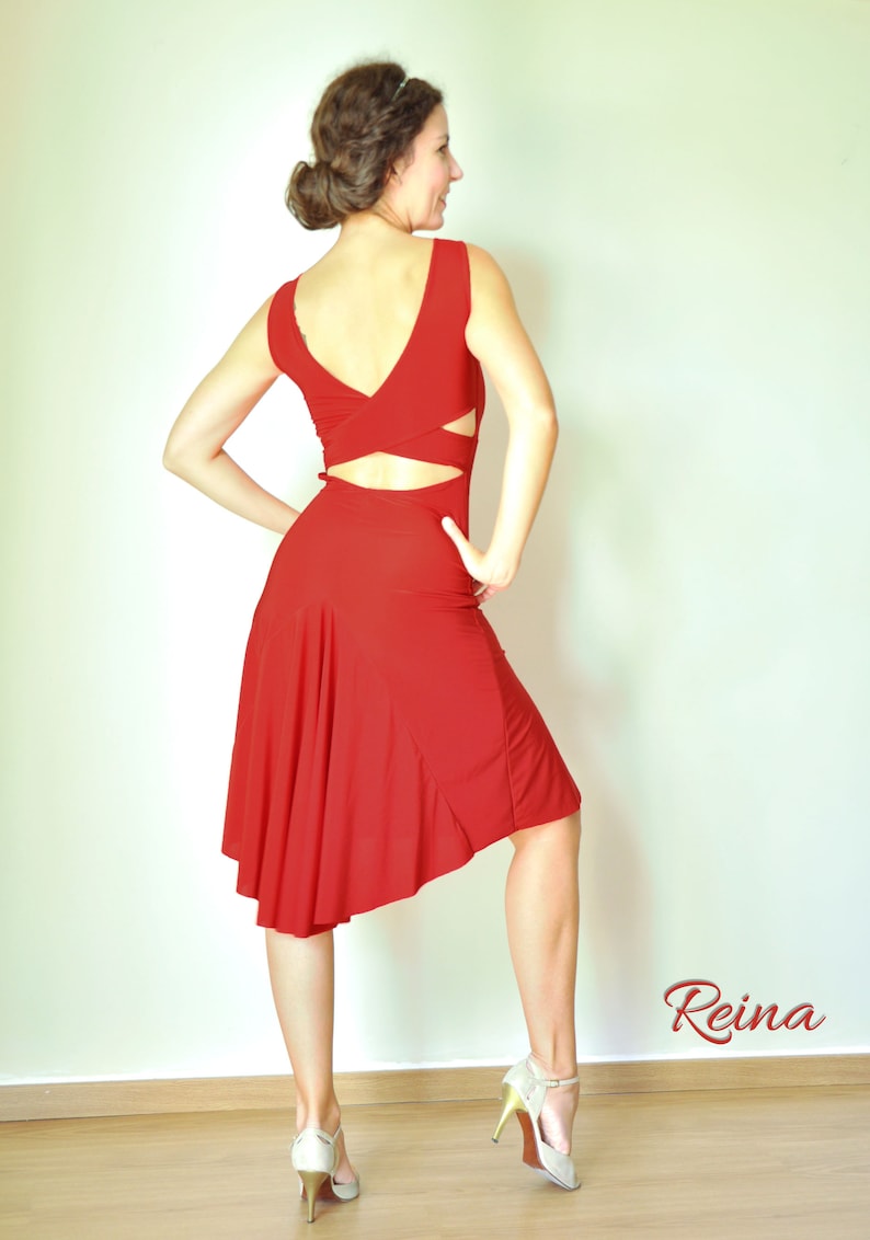 Red Dress Magenta Tango Dress Cross Back With Tail - Etsy