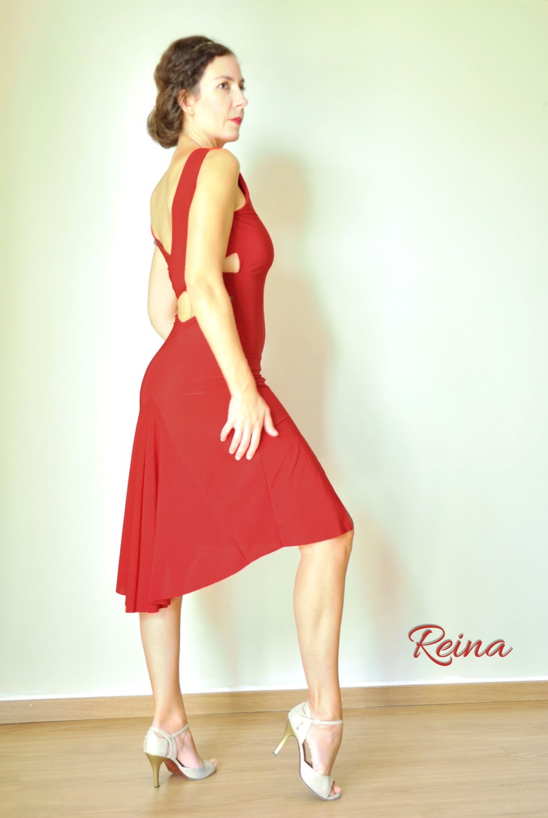 Red Dress Magenta Tango Dress Cross Back With Tail - Etsy