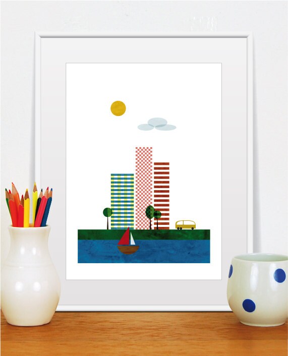 City Prints Cityscape Art Mid Century Modern Art Cityscape - Etsy