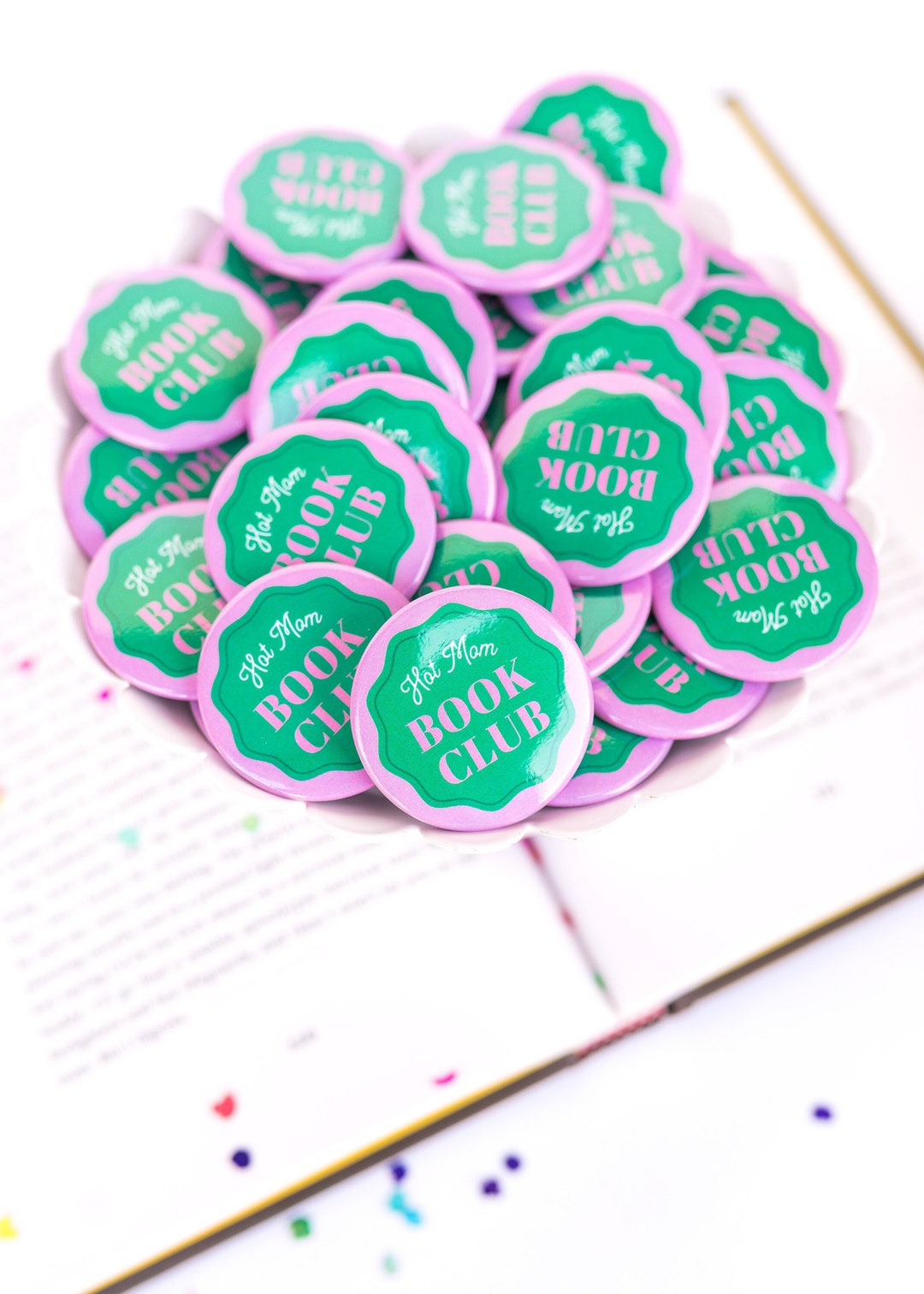 Hot Mom Book Club Pin: Pink & Green Button Badge - Etsy