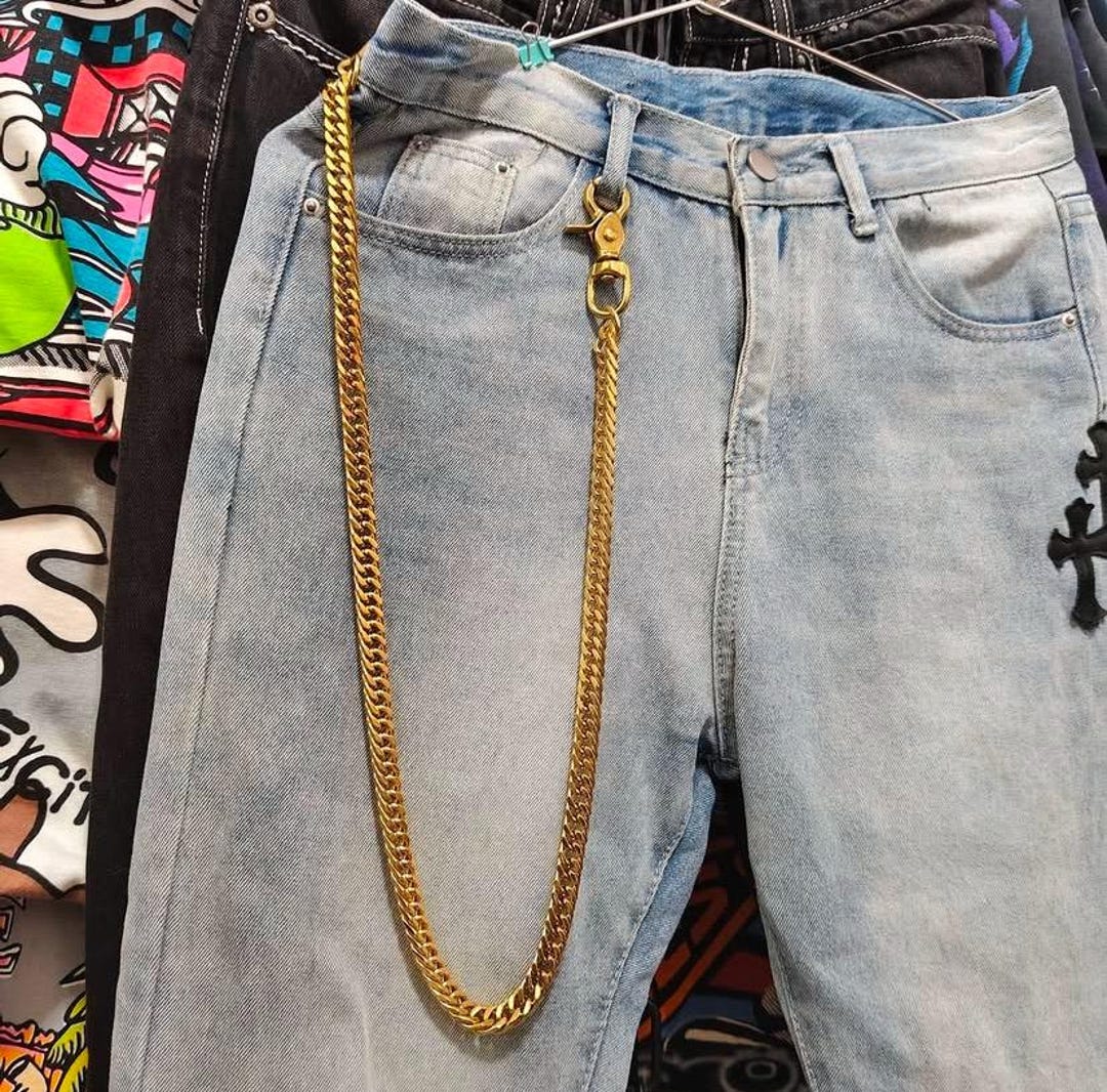 Biker Jeans Chain Gold Stainless Steel for Men - Etsy