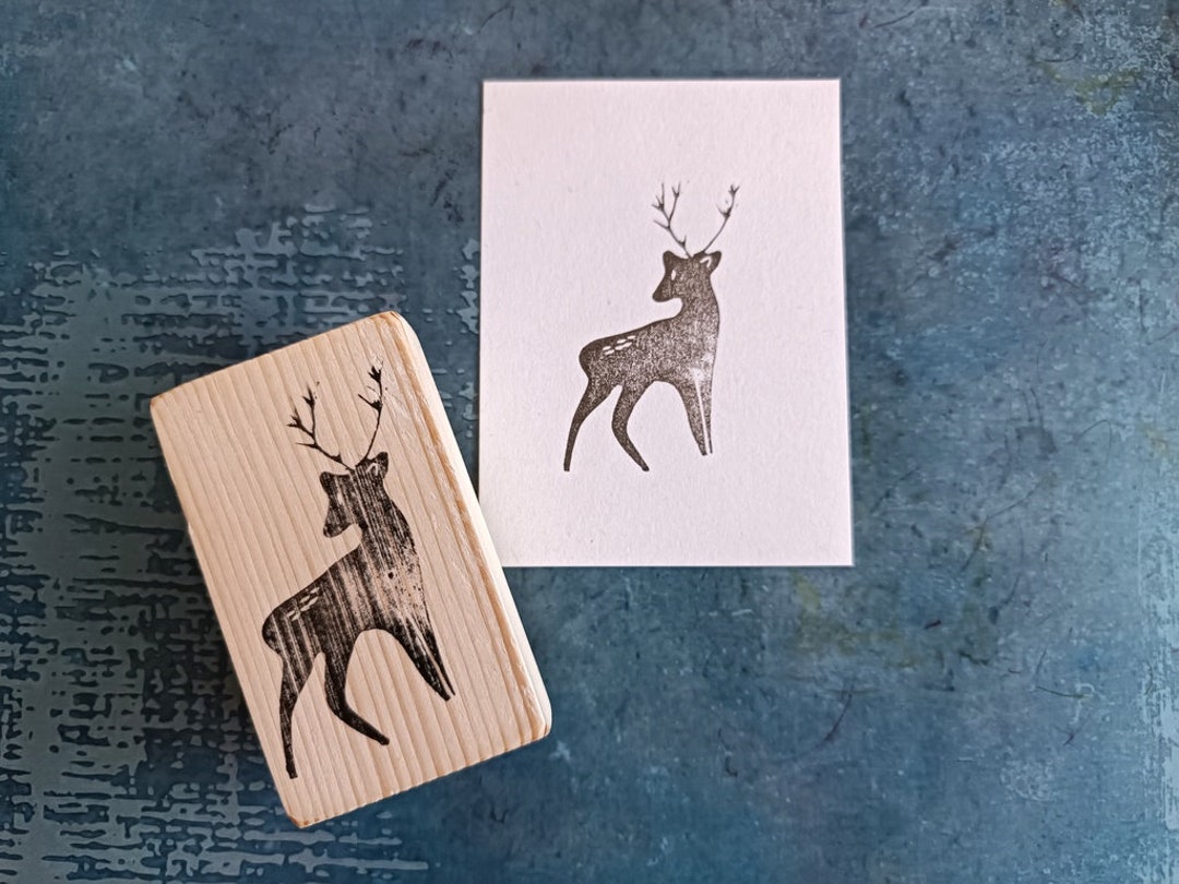 Deer Rubber Stamp for Winter Scrapbook, Wild Animal Stamp for Christmas ...