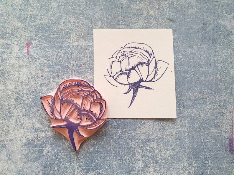 Peony Rubber Stamp for Scrapbooking, Handmade Flower Ephemera, Boho ...
