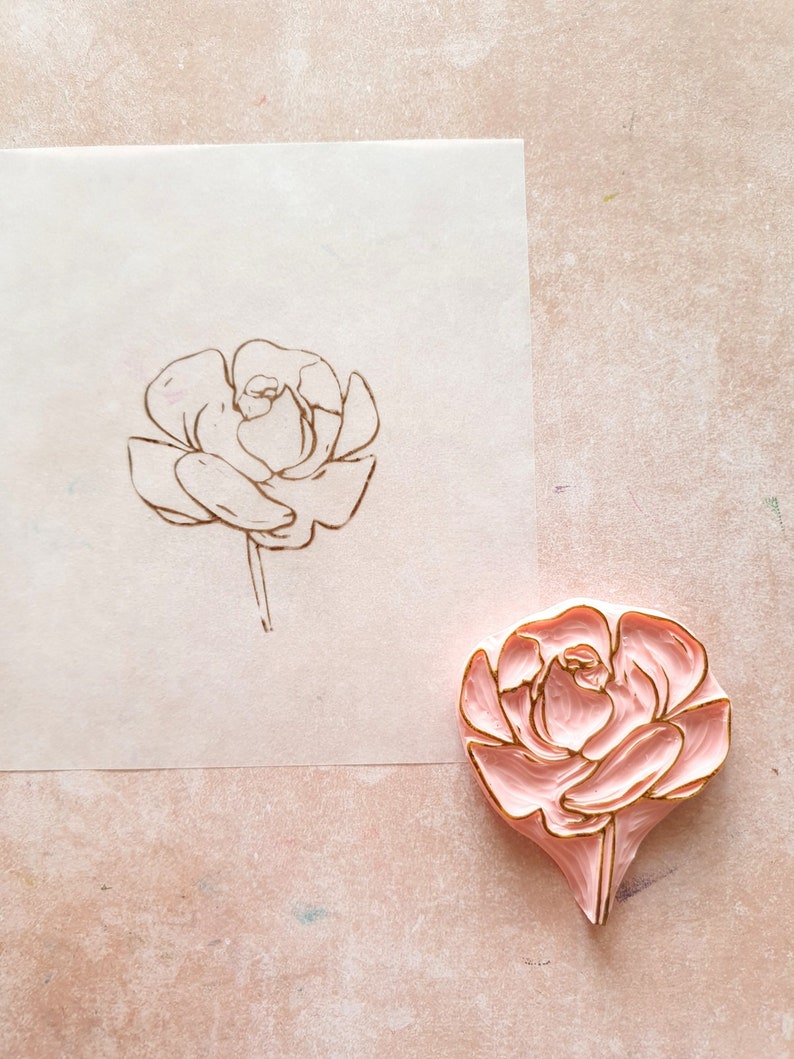 Peony rubber stamp for wild journal floral stamp gift for | Etsy