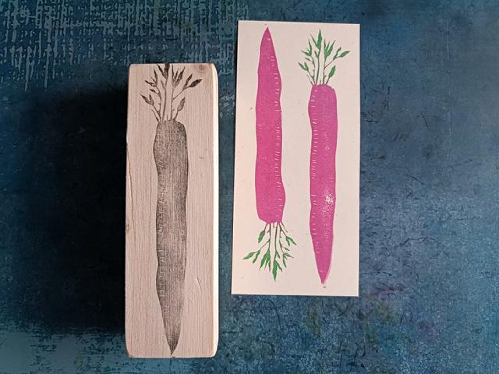 Carrot Rubber Stamp for Printing on Fabric Bags, Garden Vegetable Stamp ...