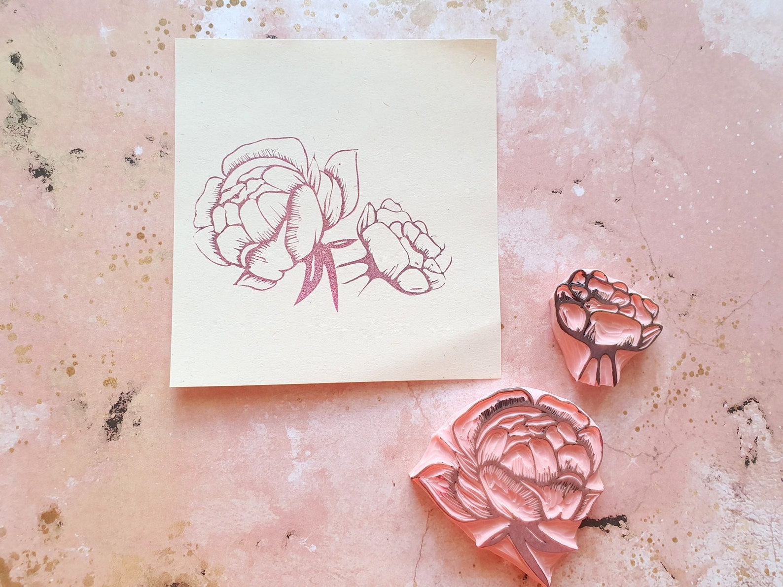 Peony rubber stamp set for wedding journal botanical | Etsy