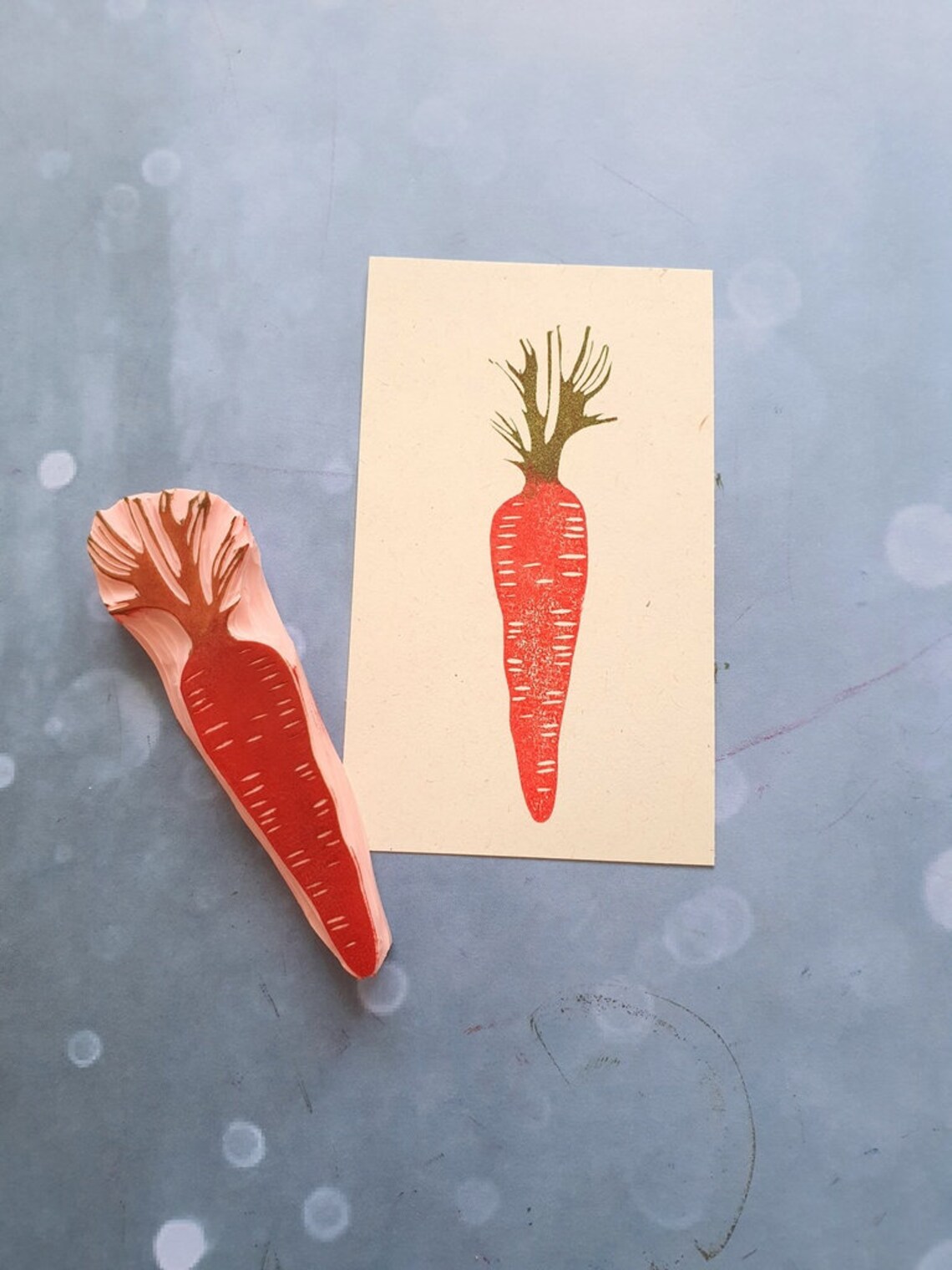Carrot rubber stamp for printing on fabric bags garden | Etsy