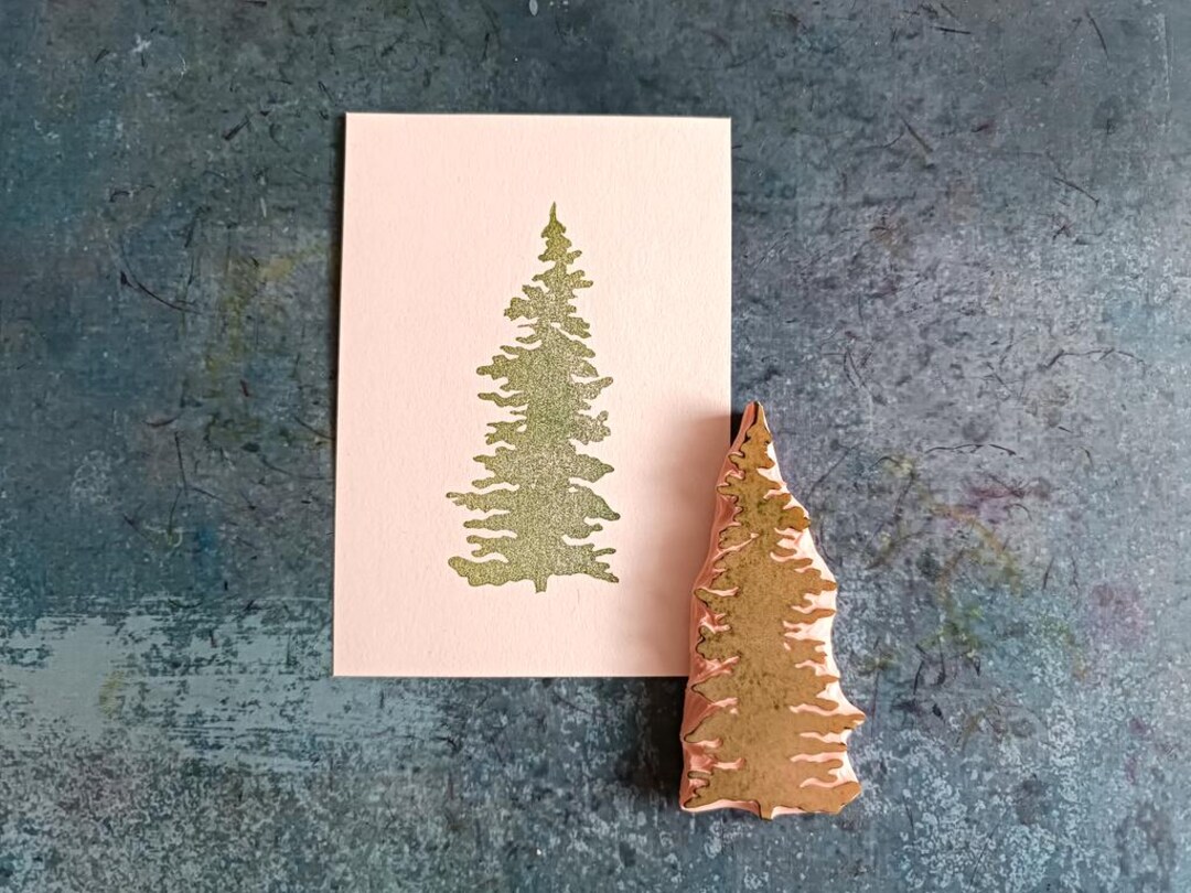 Christmas Tree Rubber Stamp for Holiday Crafts, Rustic Evergreen Tree ...