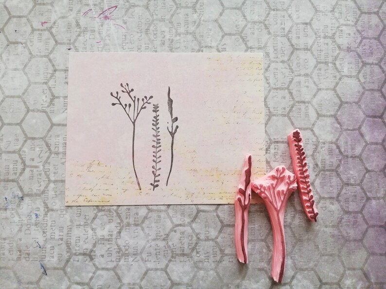 Twig rubber stamp set of 3 rustic wedding invitation wild | Etsy