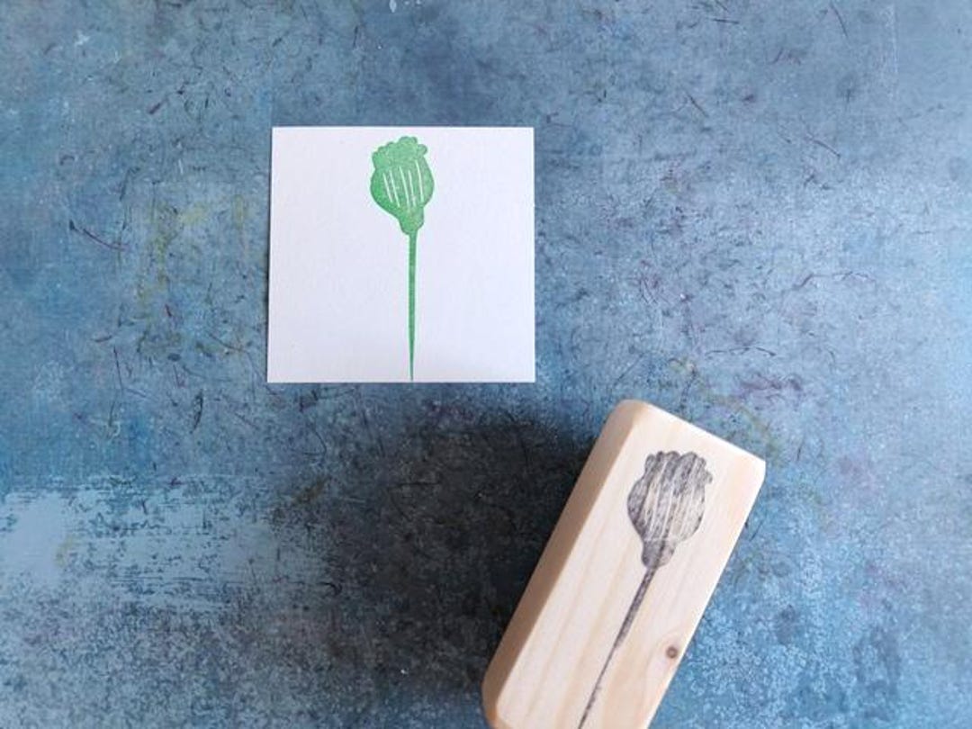 Poppy Seed Rubber Stamp for Rustic Journal, Wild Flower Stamp for ...