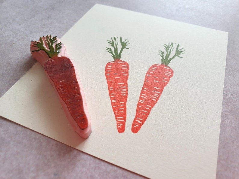 Carrot rubber stamp for printing on fabric bags garden | Etsy