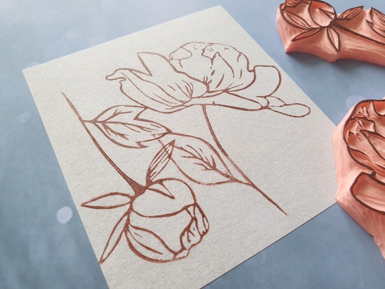 Peony rubber stamp set beautifull flower stamp for wedding | Etsy