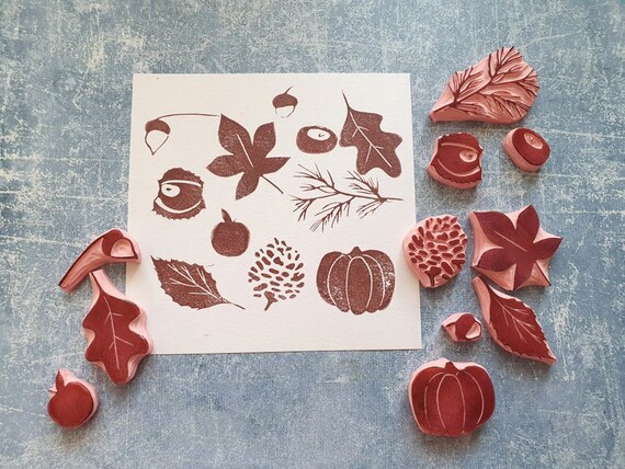 Autumn Rubber Stamp Set of 11 For Fall Bullet Journal Decor | Etsy