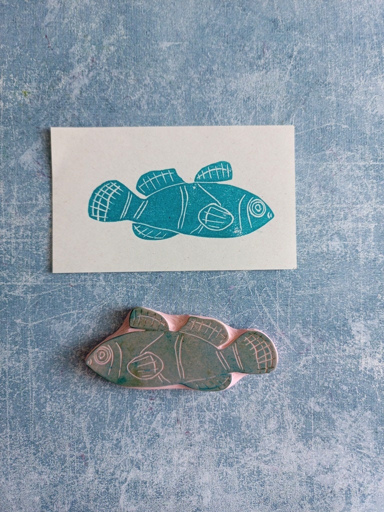 Fish Rubber Stamp, Journaling Animal Stamp, Sea Life Stationery, Ocean ...