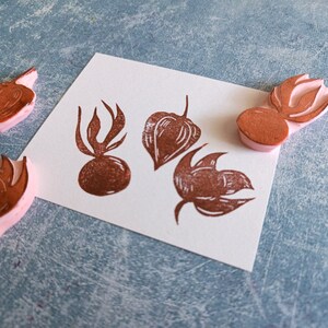 Physalis Rubber Stamp Set of 3, Lantern Flower Stamp, Autumn Stationery ...