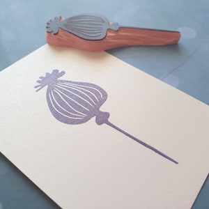 Poppy pod rubber stamp for junk journal wild garden stamp for | Etsy