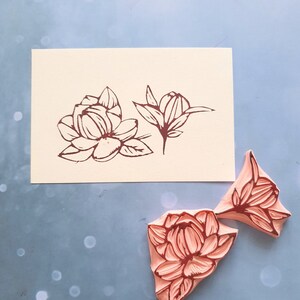Magnolia Rubber Stamp Set Wedding Flower Stamp Gift for - Etsy