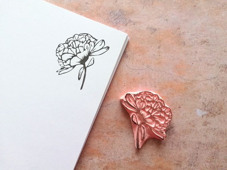 Peony flower rubber stamp floral wedding stamp botanical | Etsy