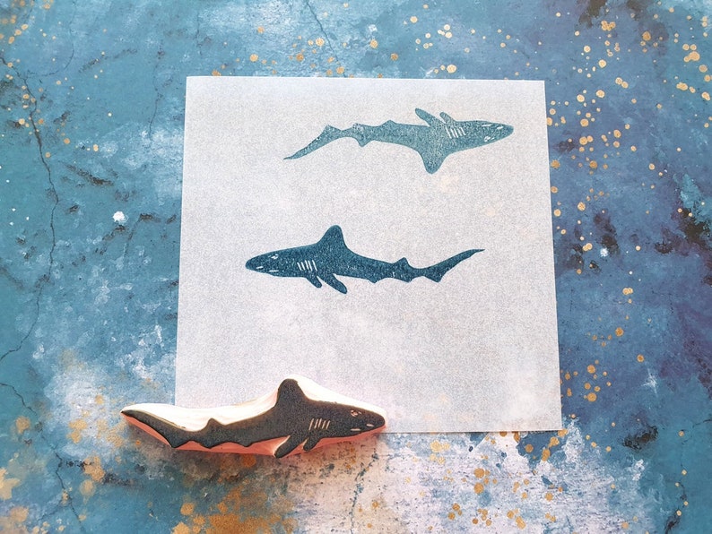 Shark Rubber Stamp for Birthday Wishes Ocean Animal Wooden | Etsy