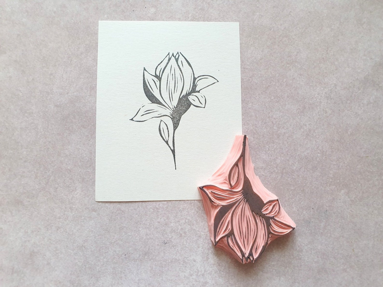 Magnolia rubber stamp for printing on paper and all surfaces | Etsy