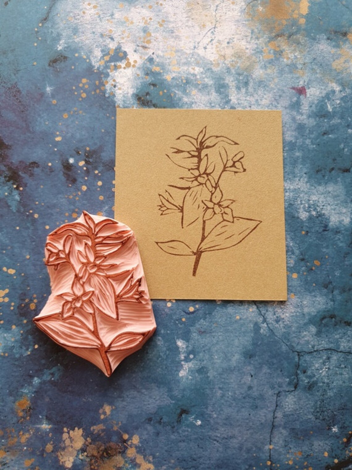 Vanilla bean rubber stamp vanilla flower stationery foodie | Etsy