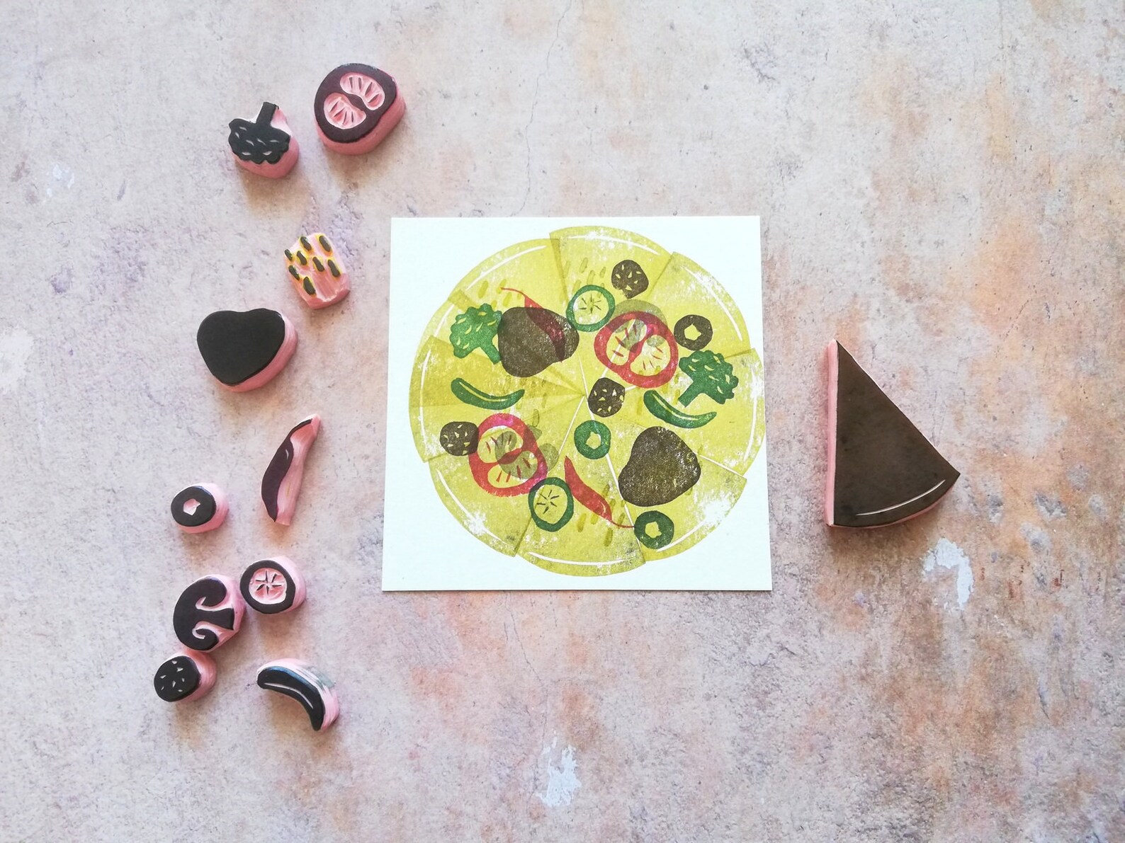 Pizza Rubber Stamp Set of 11 for Montessori Materials Food | Etsy