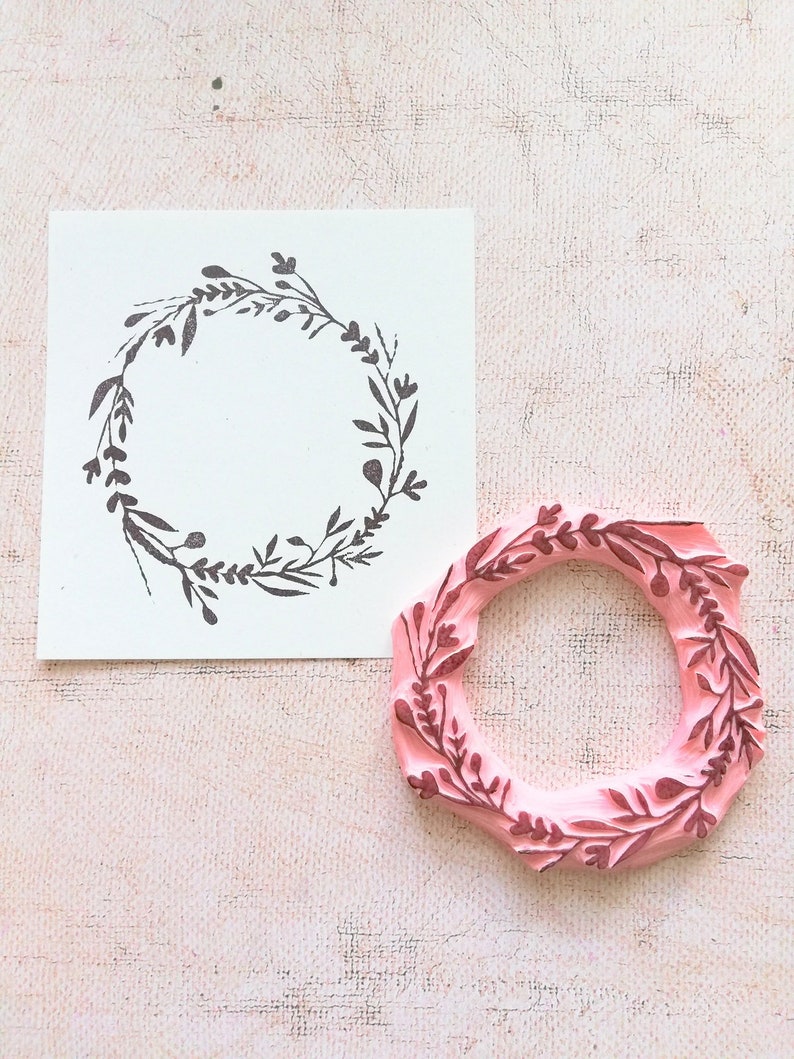 Wreath rubber stamp for rustic wedding cardmaking botanical | Etsy
