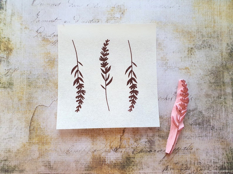 Lavender rubber stamp for rustic stationery fabric pattern | Etsy